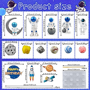 Astronaut Figurines Space Cake Toppers Astronaut Planet Rocket Satellite and Star Space DIY Cake Toppers for Space Theme Party Birthday Party Baby Shower Supplies (Blue)