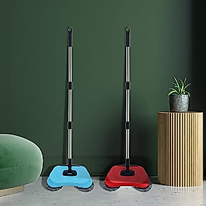 Foldable Hand Push Automatic Sweeper, Dry Sweep and Wet Drag 2 in 1 Sweeper, Home Sweeping Mopping Machine, Floor Sweeper with 2 Corner Edge Brushes for Pet Hair, Food, Dirt (Blue)