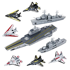 deAO Aircraft Carrier Toy Military Naval Ship Play Set with Small Scale Planes Toy, Supply Ship,Great Battleship Toys Army Men Toys for Boys Girls Kids