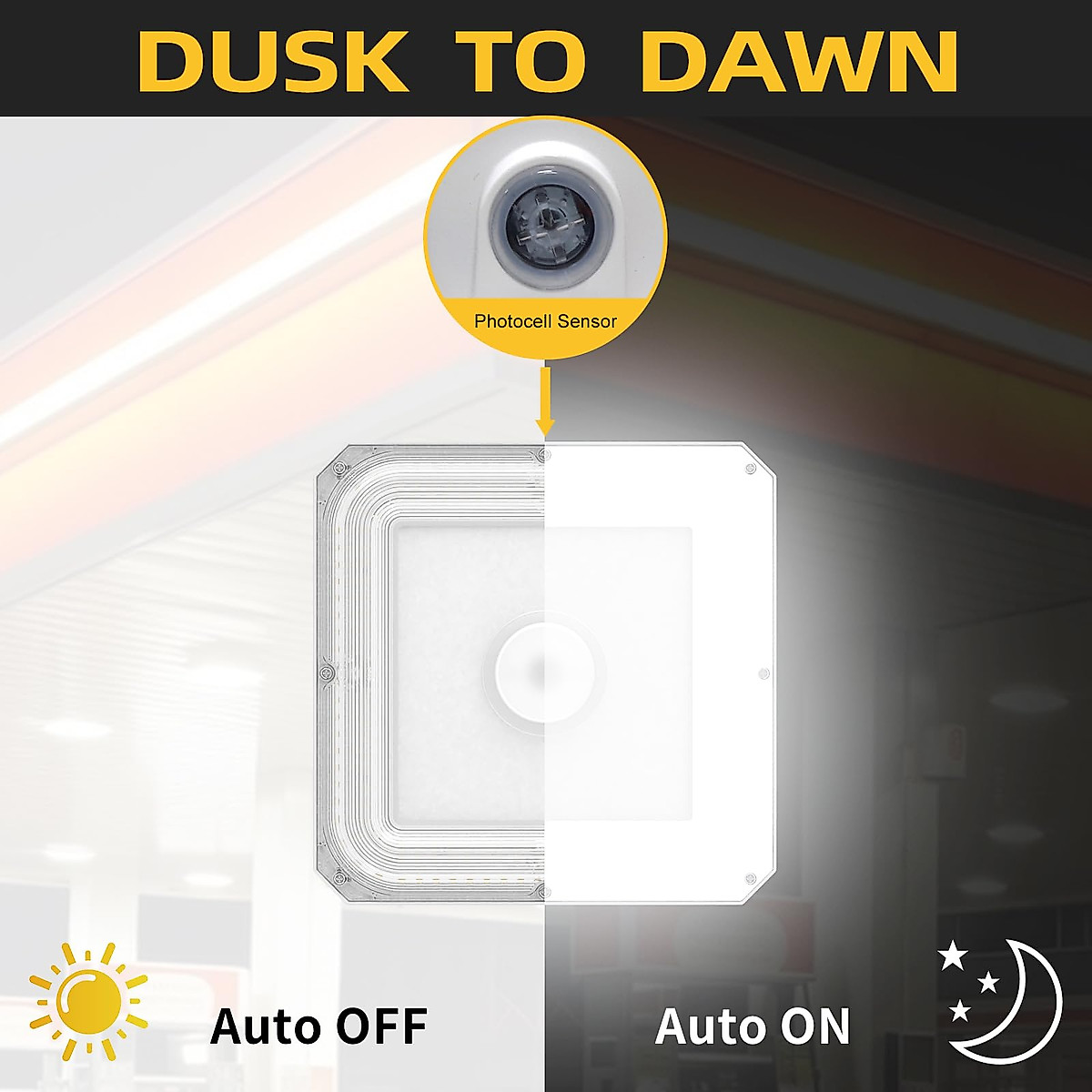 ORRGENA LED Canopy Lights 100W/80W/60W Adjustable, 5000K/4000K/3000K Adjustable, UL&DLC Listed Square Canopy Lights 10" x 10, IP65 Waterproof Canopy Light AC100-277V for Gas Station