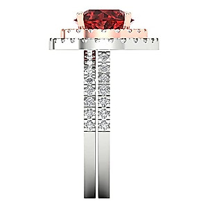 Clara Pucci 2.92ct Round Cut Halo Pave Solitaire Halo Accent Scarlet Red Garnet Statement Bridal Ring Band Set 14k White Rose Gold 6