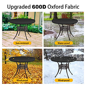 ZUDKSUY Patio Furniture Covers 48 x 4 600D Outdoor Garden Round Table Top Cover Fits Round Patio Furniture Up to 46" - 48" in Diameter Black Patio Round Table Cover