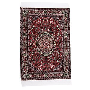 LZKW Turkishness Floral Print, Doll House Asseccories Dollhouse Furniture Dollhouse Blankets Dollhouse Accessories 1:12 Miniature Carpet for Miniature Dollhouse(Red Satin)