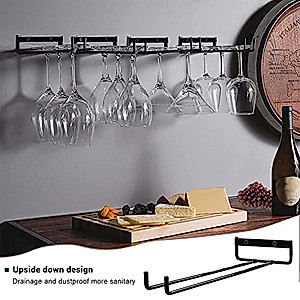 2Pcs Stemware Wine Glass Rack Wall Mountable, Metal Wine Glasses Holder Under Cabinet Organization, Hanging Wine Cup Display Stand for Cabinet Kitchen Bar (Black)
