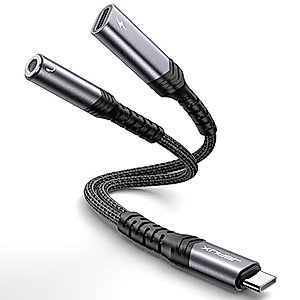 JSAUX USB C to 3.5mm Headphone and Charger Adapter, 2-in-1 USB Type C to Aux Audio Splitter Jack with PD 60W Fast Charging Compatible with Samsung S22/S21/S20,Note20/10,Pixel 6/5/4,iPad Pro Air -Grey