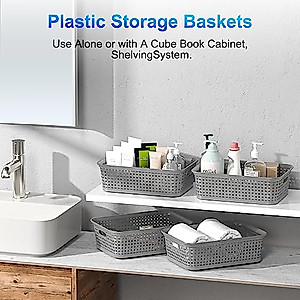 12 Pack Plastic Storage Baskets, Small Baskets for Organizing, Plastic Storage Bins Wicker Pantry Organizer Bins Household Toys for Laundry Room, Bedrooms, Kitchens, Cabinets, Countertops