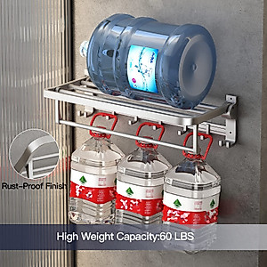 24 Inch Towel Rack with Towel Bar Holder Foldable Towel Shelf with Movable Hooks Rustproof Towel Storage Wall Mount for Bathroom Lavatory Silver