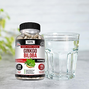 Kaya Naturals Red Panax Ginseng + Ginkgo Biloba | Nootropic Brain Supplement | Cognitive and Concentration Support | Brain Booster, Focus, and Memory Supplement | 30 Capsules