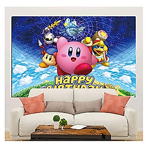 Kirby-Star Happy Birthday Photography Backdrop 5x3ft Princess Kids Kirby-Star Party Happy Birthday Party Decoration Photo Background