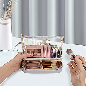 Ethereal Clear Makeup Bag, Light Grey Small Cosmetic Bag Travel Makeup Bag for Women TSA Approved Toiletry Bag Portable Makeup Pouch