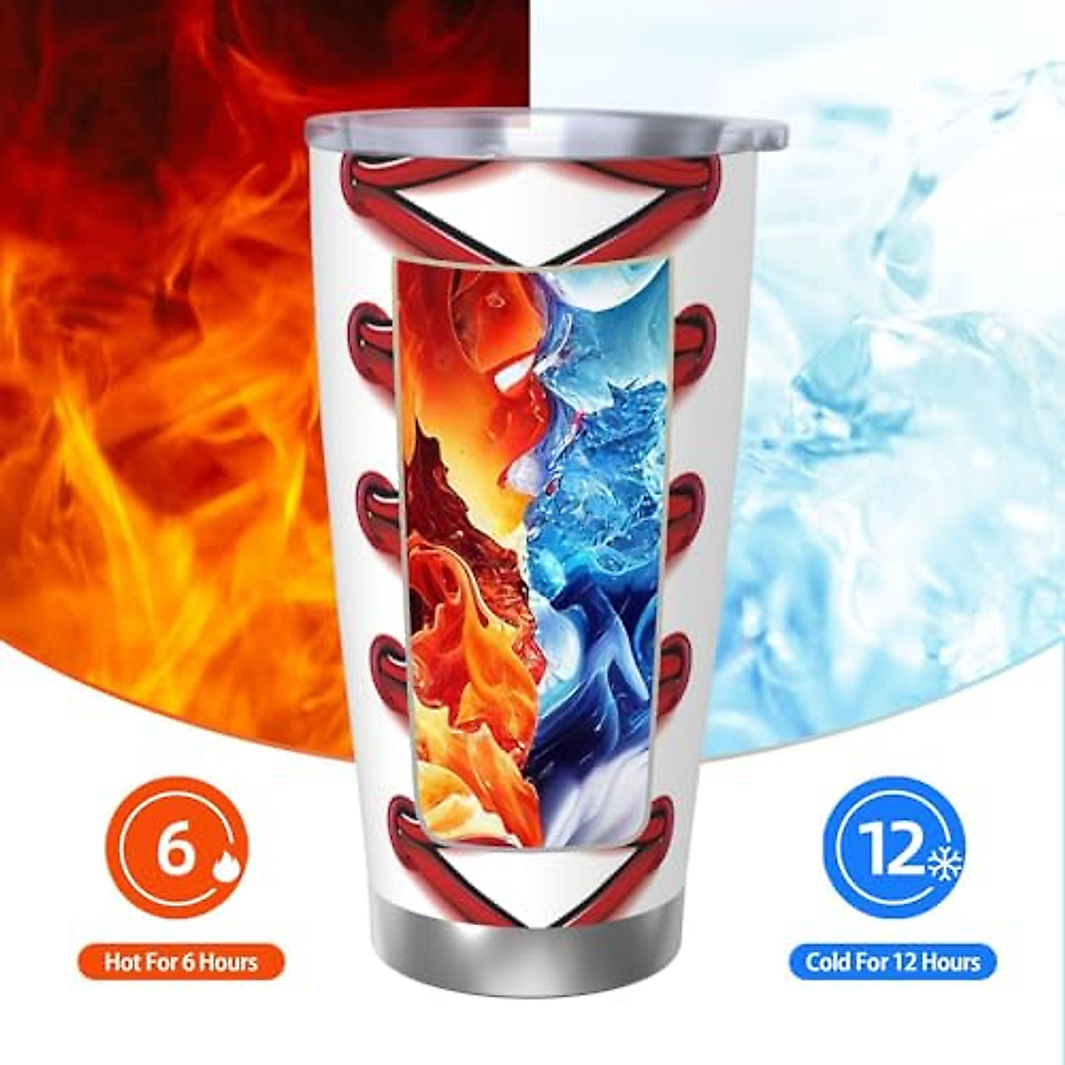 Tangopi Red Baseball Laces 20 oz Tumbler with Lid and Straw Insulated Travel Coffee Mug Reusable Spill Proof Coffee Cups Stainless Steel Water Bottle for Hot and Cold Drinks