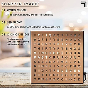 Sharper Image Light Up Electronic Word Clock, Copper Finish with LED Light Display, USB Cord and Power Adapter, 7.75in Square Face, Unique Contemporary Home and Office Decor