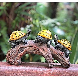 TIBLEN Solar Powered Turtles on Log Garden Decorations , Outdoor Accent Lighting LED Garden Light Decor