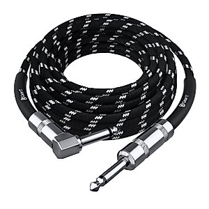 GearIT Audio Instrument Cable (20ft) Right Angle to Straight 1/4 Inch Male to Male for AMP Cord, Base and Electric Guitar - Black/White
