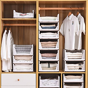 Hotwheel Stackable Plastic Storage Basket, Bins Set of 4, Foldable Closet Bins, Organizers and, natural