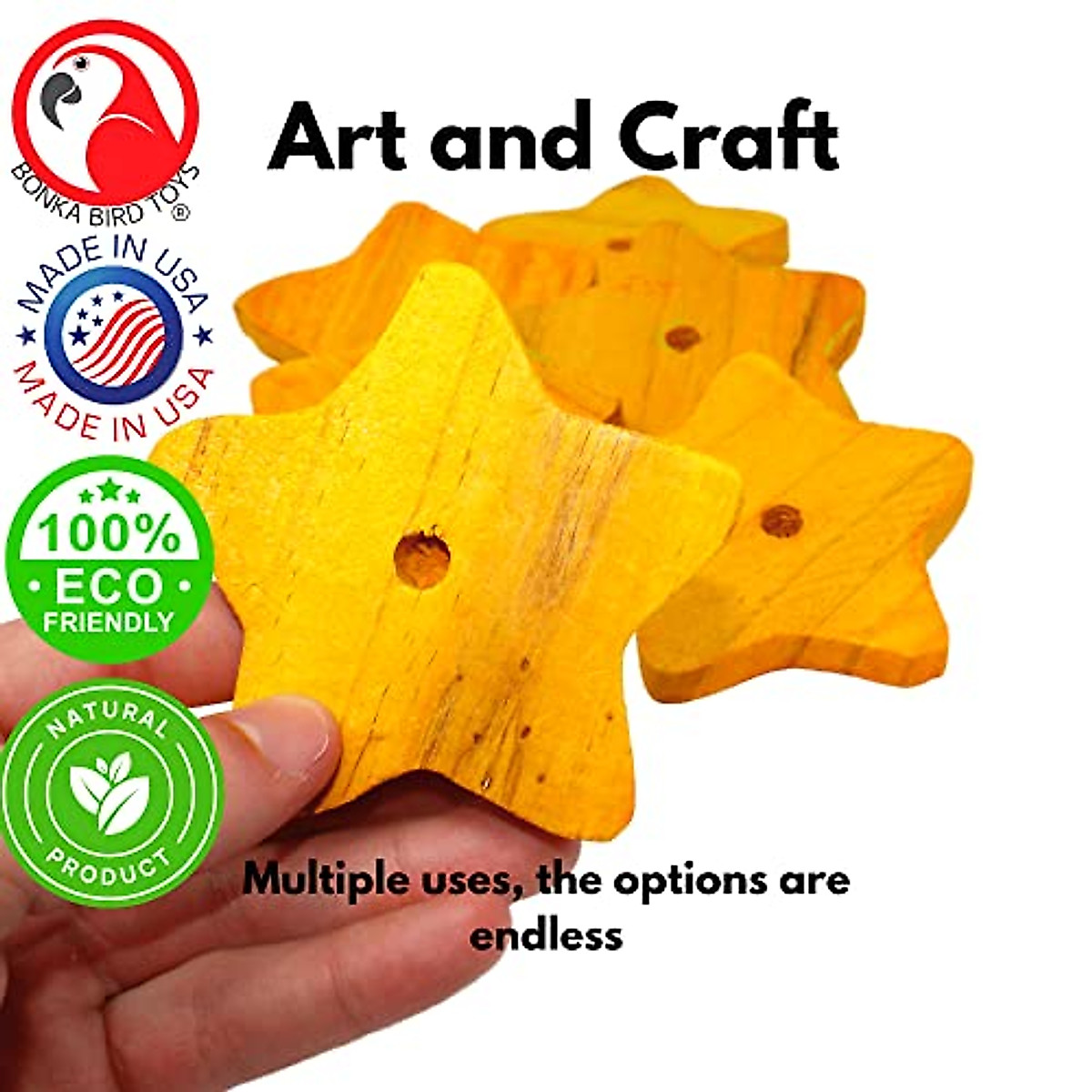 Bonka Bird Toys 1150 Pk6 Yellow Jumbo Wood Stars Foot Talon Craft Part Bird Toys