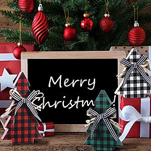 Christmas Decor 3 Pieces Wood Table Christmas Tree Rustic Christmas Tree Farmhouse Wooden Xmas Centerpiece for Table Small Table Christmas Trees Tiered Tray Decoration (Buffalo Plaid Style)