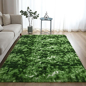 DweIke Fluffy Modern Area Rugs for Living Room Bedroom, 3x5 ft Plush High Pile Dark Green Rug for Kids Girls Room Nursery Home Decor, Upgrade Non-Slip Girls Bedroom Soft Indoor Rug, Dark Green