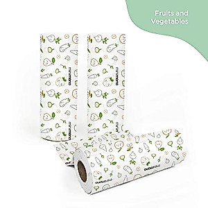 Minimono Baby Splat Mat for Under High Chair - 30 Pcs Disposable and Waterproof Splash Mats - 40"x47" Multipurpose Activity Mat for Picnic Art Craft - Baby Led Weaning Supplies (Fruits and Vegetables)