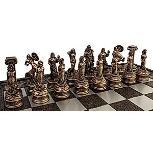 Greek Mythology Olympus Gods Zeus vs Poseidon Pewter and Bronze Color Chess Set with 17" Greek Board