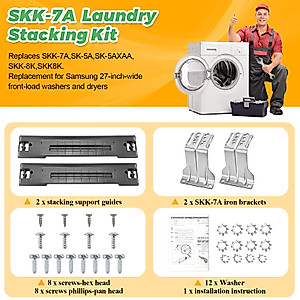 2024 UPGRADED SKK-7A SKK8K Stacking Kit Fit for Samsung Washer & Dryer 27 Inch Front Load Laundry by Techecook - Replace for SKK-7A SK-5A SK-5AXAA SKK-8K SKK8K
