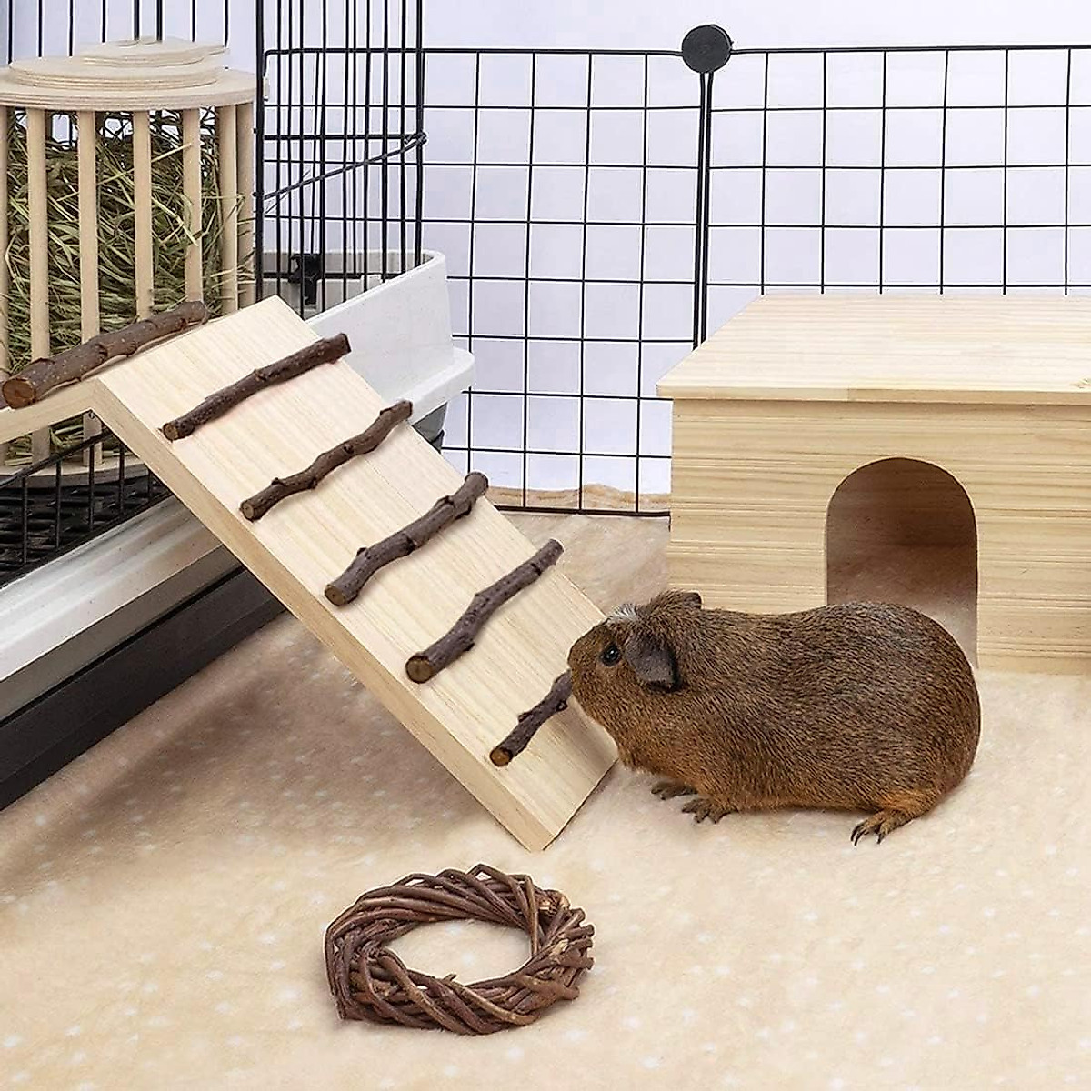 Hamiledyi Rabbits Wooden Cage Bridge Ramp Guinea Pig Bridge Climbing Ladder Toy Rodents Climbing Ladder for Chinchillas Ferrets Squirrels Hedgehogs Gerbils Small Animal