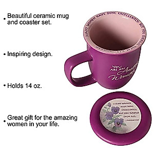Amazing Woman Mug And Coaster/Lid - Ceramic - Large 14 Ounce Coffee Or Tea Cup - Dusky Purple