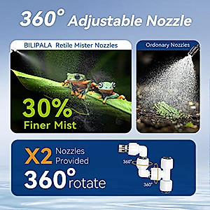 BILIPALA Reptile Mister, Automatic Misting System for Reptile Terrariums, 2 Adjustable Spray Nozzles