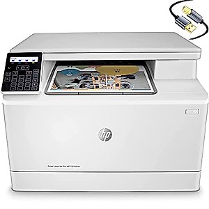 HP Color Laserjet Pro MFP M182nw All-in-One Wireless Laser Printer, White - Print Scan Copy - 17 ppm, 600 x 600 dpi, 8.5 x 14, 2-Line LCD with Numeric Keypad Display, Ethernet, Cbmou Printer Cable
