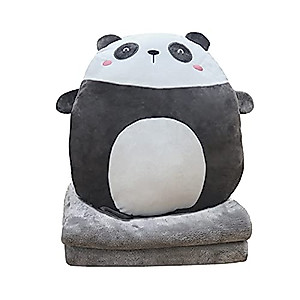 Hofun4U Soft Panda Plush Hugging Pillow 16 Inch, Cute Anime Throw Pillow Stuffed Animal Doll Toy with Coral Fleece Blanket, Girls Boys Gifts for Birthday, Valentine, Christmas, Travel, Holiday