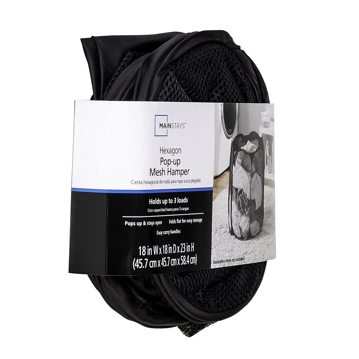 Deahun Mainstays Hexagon Pop Up Hamper - Black Mesh - Garage and Home Organizer - Laundry