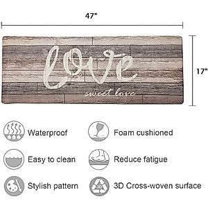 FRESHMINT Farmhouse Kitchen Mats Cushioned Anti-Fatigue Comfort Mat for Home & Office Ergonomically Engineered Memory Foam Kitchen Rug Waterproof Non-Skid, 47" by 17",Love
