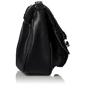 Danielle Nicole Womens Minx Faux Leather Flap Saddle Handbag Black Small