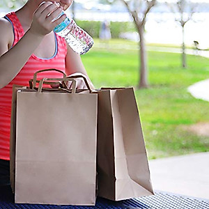 [100 Pcs. 8 X 4.5 X 10.5]- Kraft Paper Gift Bags Bulk with Flat Handles. Ideal for Shopping, Packaging, Retail, Party, Craft, Gifts, Wedding, Recycled, Business, Goody and Merchandise Bag (Brown)