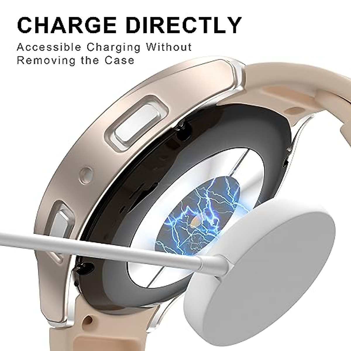 [2+4] Pack Screen Protector for Samsung Galaxy Watch 6 40mm,JZK 2 Hard PC Protective Bumper Case + 4 Tempered Glass Screen Protector Film for Galaxy Watch 6 40mm Accessories，Starlight