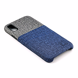 Dockem Wallet Case for iPhone X/XS (5.8"): Built-in Metal Plate for Magnetic Mounting & 2 Credit Card Holder Slots (Luxe M2 Synthetic Leather, Blue & Grey)