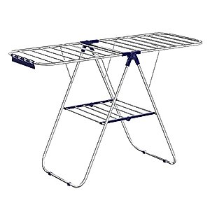 SONGMICS Clothes Drying Rack, with Bonus Sock Clips, Stainless Steel Gullwing Space-Saving Laundry Rack, Foldable for Easy Storage, Silver