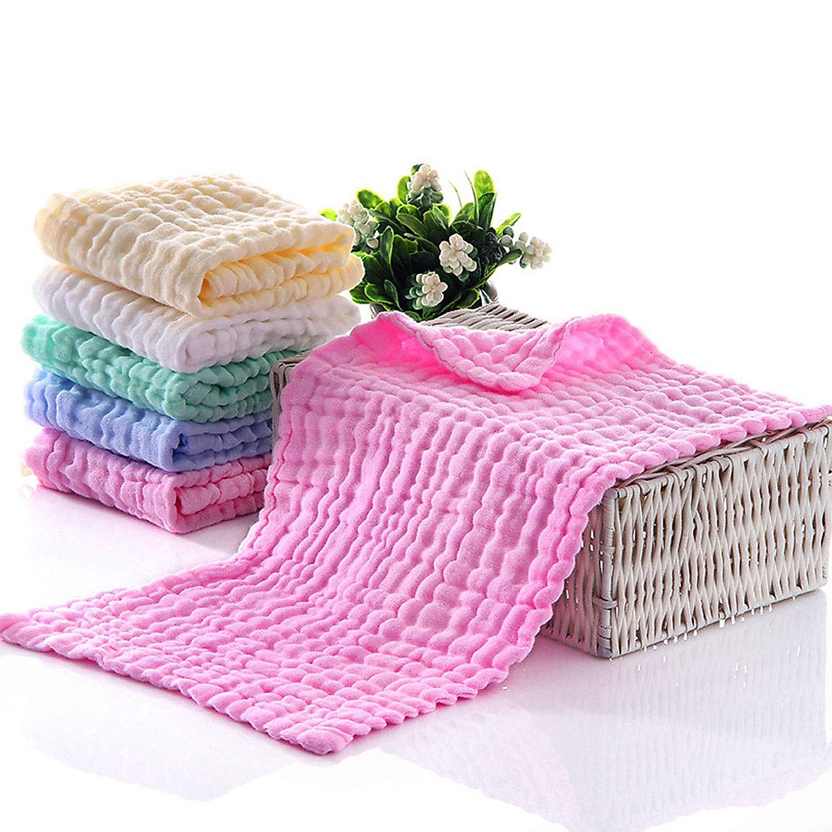 BELIZ Muslin Burp Cloths Baby Girl, Burping Cloths for Babies, Baby Diapers, 100% Organic Cotton Baby Washcloths, 6 Layers Large 20" X 10" Extra Absorbent Soft Unisex, (Multi Colors 5 Pack)