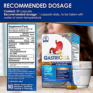 LABO Nutrition GASTRICELL - Eliminate H. Pylori, Relieve Acid Reflux & Heartburn, Regulate Gastric Acid, Natural Treatment, Target The Root Cause of Recurring Gastric Problems, Probiotic, 30 Capsules
