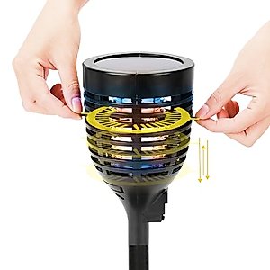 Techko Solar Zapper Torch with 360º Easy-Clean Brush - Outdoor Waterproof Electric Bug Zapper, Rechargeable Insect Trap Fly Zapper for Home, Patio, Camping - Panel Sensor for Efficient Bug Zapping
