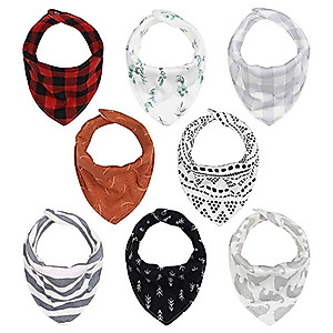 The Peanutshell Bandana Drool Bibs for Baby Boys or Girls - 8 Pack Set for Feeding, Teething, Drooling