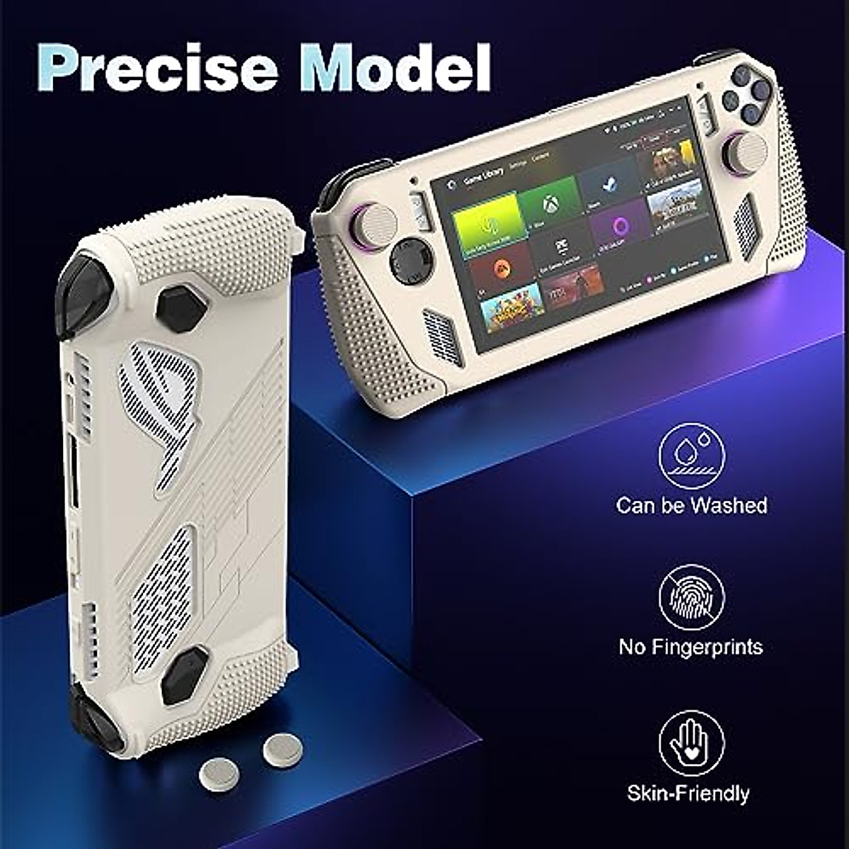 SUIHUOJI for Rog Ally Stand Protective Case, Silicone Accessories Protector, Soft Cover Skin Shell with 2 Pairs Thumb Grips Caps, Full Protection Kickstand for ASUS Rog Ally Handheld (Off White)