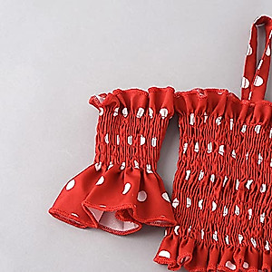 2Pcs Toddler Baby Girls Cold-Shoulder Polka Dot Print Pullover Crop Tops Ruffled Pleated Mini Skirt Outfit Set (Wine Red, 4-5 Years)