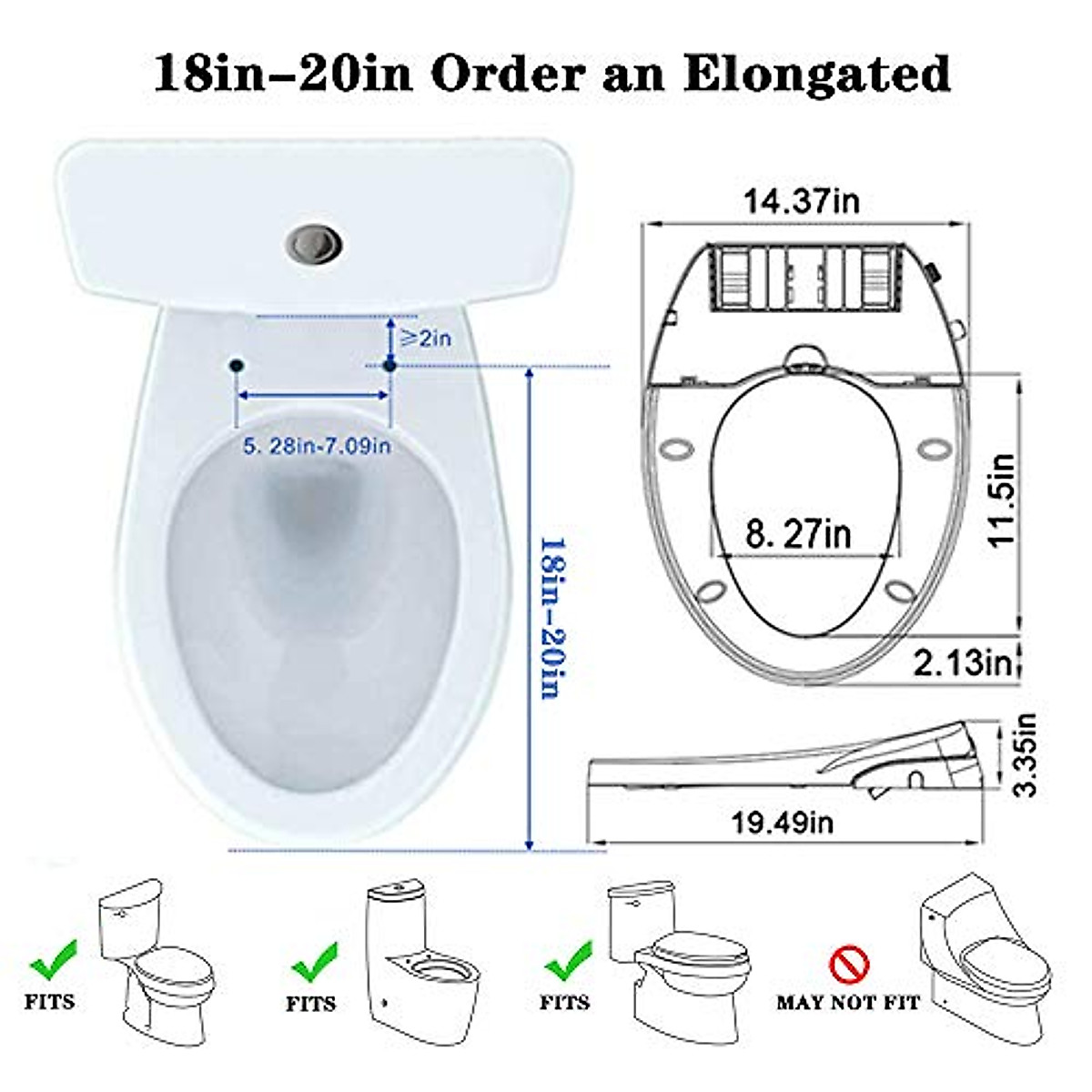 Toilet Seat Bidet Seat with Self Cleaning Dual Nozzles Non electric Separated Rear & Feminine Cleaning Natural Water Spray, soft close toilet seat,Easy DIY Installation