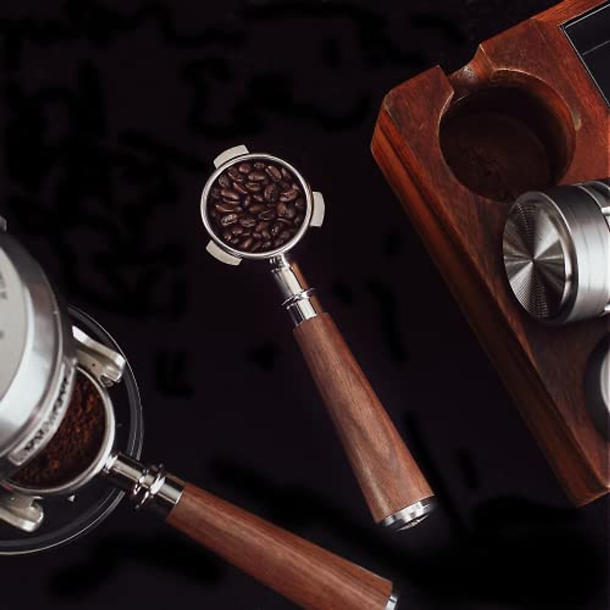 CrossCreek 54mm Espresso Bottomless Portafilter with 3 Ear | Fits 54mm Breville/Sage Barista Espresso Machine | Stainless Steel Basket and Walnut Handle | Espresso Accessories