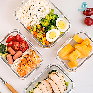 UMI UMIZILI 12 Pack Pink Glass Food Storage Containers with Lids, Airtight Meal Prep Lunch Containers with Snap Locking Lids Leakage-proof, Multi Sizes Glass Container Set for Any Occassions