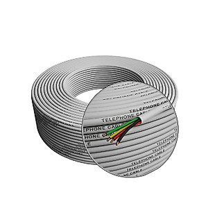 Phone Cable 300ft Rounded White Roll (100m Long) 4x1/0.4 26 AWG Gauge Solid Wire -Round Telephone Cord Line Extension Bulk Rool Reel -compatible with RJ11 4P4C Crimp End Connector Jack - Tupavco TP801