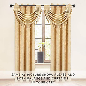 ELKCA Thick Chenille Waterfall Swag Valances for Living Room Gold Valance Window Curtains for Kitchen,Pack of 2 (Gold, 30" W x 22" L)