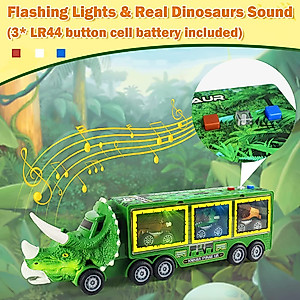 Dinosaur Toys for 3+ Year olds, Dinosaur Toy Truck for Kids 3-7 with Flashing Lights, Music, 13 in 1 Dinosaur Toys for Kids, 3 Pull Back Dinosaur Cars, 3 Dinosaur Toys and 1 Dinosaur Carrier Truck