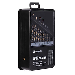 YOUGFIN Carbide Drill Bits - 29 Pieces High Speed Steel Drill Bit Set Twist Jobber Length for Hardened Metal, Stainless Steel, Cast Iron and Wood Plastic with Indexed Storage Case, 1/16 Inch-1/2 Inch